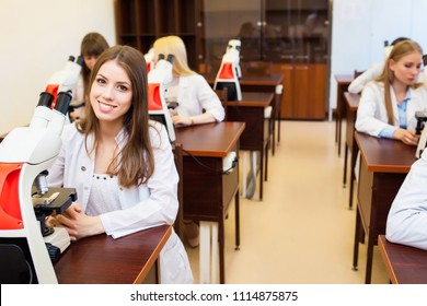High School Students Using Microscopes Laboratory Stock Photo ...