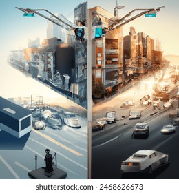 Horizontal Split Human Technology Modern Technology AI-generated image ...