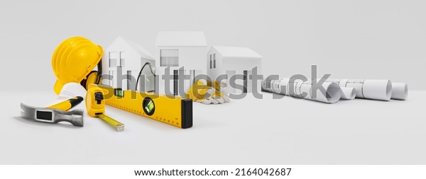 House Construction Plan Work Tools Building Stock Photo 2164042687 ...