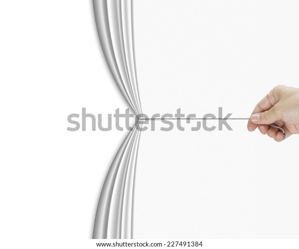 Human Hand Pulling Open Blank Curtain Stock Photo (Edit Now) 227491384