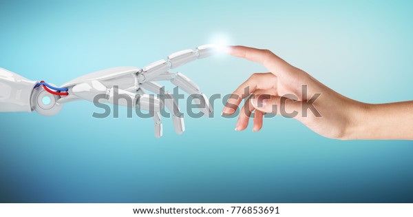 Human Hand Touching Android Hand Stock Photo (Edit Now) 776853691
