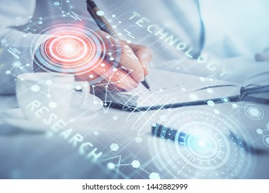 Human Hands Tech Theme Double Exposure Stock Photo 1442882999 ...