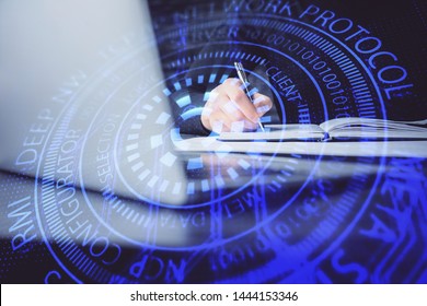 Human Hands Tech Theme Double Exposure Stock Photo 1444153346 ...