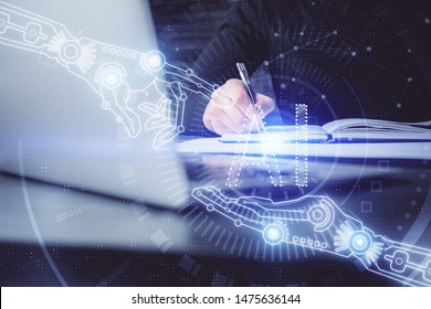 Human Hands Tech Theme Double Exposure Stock Photo 1475636144 ...