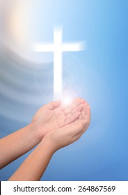 Human Hands Open Palm Praying Cross Stock Photo (Edit Now) 746158522
