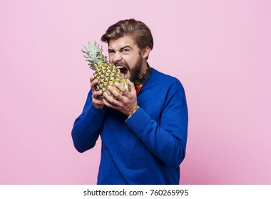 Hungry Man Devouring Pineapple Stock Photo 760265995 | Shutterstock