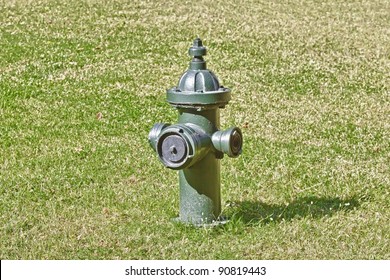 Hydrant Surrounded By Grass On Lawn Stock Photo (Edit Now) 90819443
