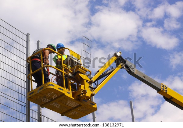 Hydraulic Mobile Construction Platform Elevated Towards Stock Photo ...