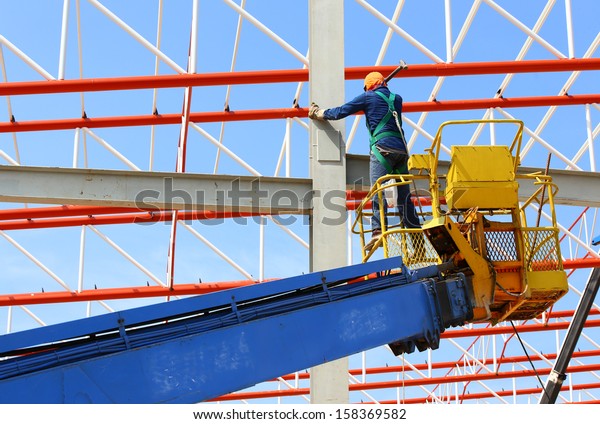 Hydraulic Mobile Construction Platform Elevated Towards Stock Photo ...