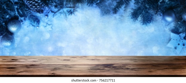 Wooden Winter Table Winter Empty Scene Stock Photo 1582490503 ...