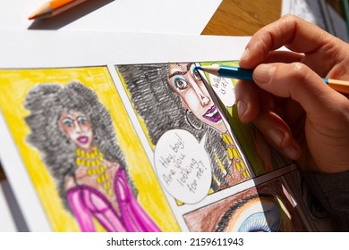 Illustrator Draws Comic Book Frames On Stock Photo 2159611943 ...