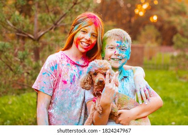 Cute dog celebrating Happy Holi festival 2K wallpaper download