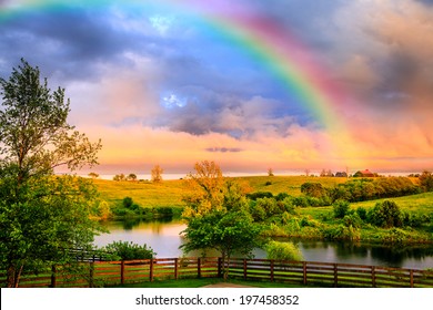 Double Rainbow Over Verdant Rice Terraces and Majestic Mountains ...