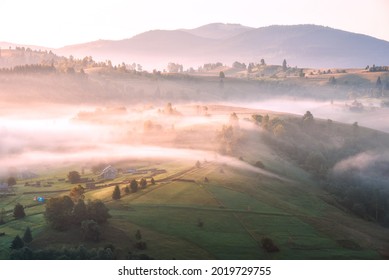 A unique village view covered with fog containing all the colors of 2K ...