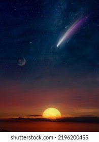 Comet sunset scenery 4K wallpaper download