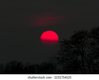 Dark red moon night of Desert 2K wallpaper download