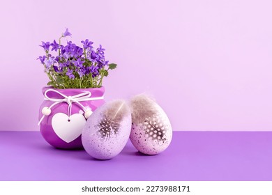 Easter colored eggs with tiny purple flowers HD wallpaper download