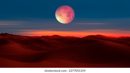 Dark red moon night of Desert 2K wallpaper download
