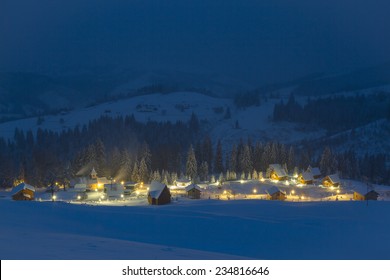 Winter Night in the Village HD wallpaper download