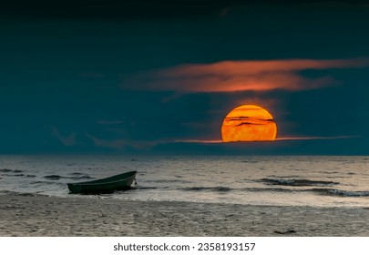 Dark red moon night of Desert 2K wallpaper download