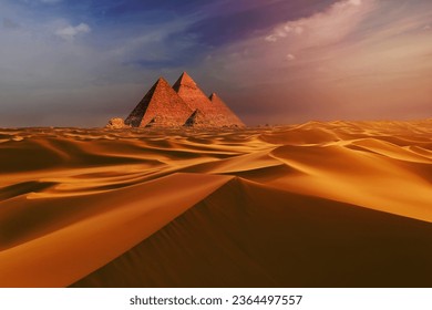 Pyramids Sunset Sky 4K wallpaper download