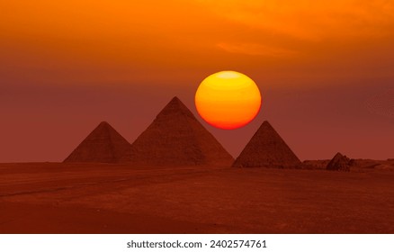 Pyramids Sunset Sky 4K wallpaper download