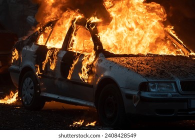 Sports car Burning explosion 4K wallpaper download