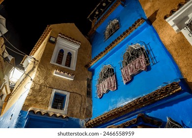 Chefchaouen the blue pearl at night 2K wallpaper download