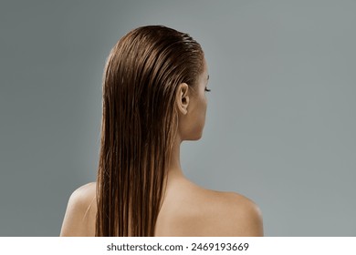 Portrait of beautiful odel with green eyes and long wet hair 2K ...