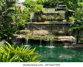 Waterfall in peaceful green place 2K wallpaper download