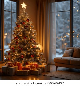 Weihnachtsbaum, rote Kugel, dekoratives Bild Premium 4K Hintergrundbild ...
