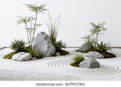 Minimalist Zen Garden Landscape Relief in Sand and Stone Medium premium ...