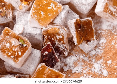 Macro View of Sugared Jelly Confections on Wooden Surface premium 2K ...