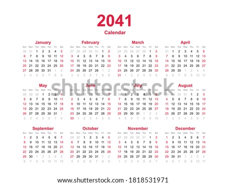 2041-CALENDAR Stock Vector Images - Avopix.com