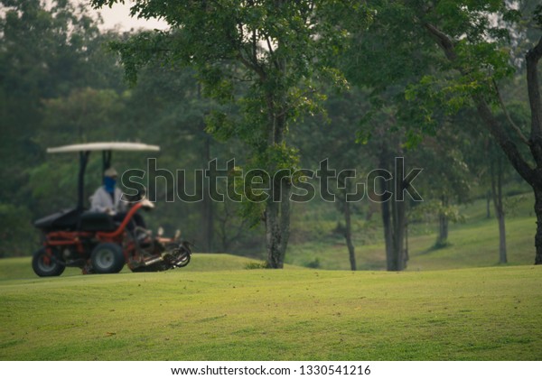 Image Blurred Golf Course Worker Using Stock Photo 1330541216 ...