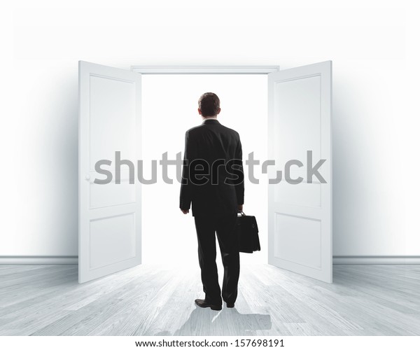 Image Businessman Standing Front Opened Door Stock Photo (Edit Now ...