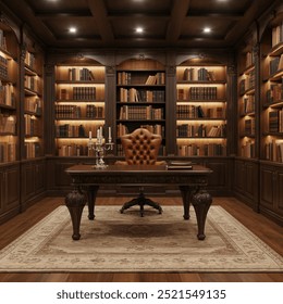 Chinese Style Reading Room Bookshelves Full AI-generated image ...