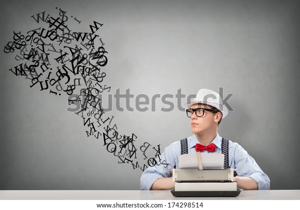 Image Young Journalist Sitting Table Typewriter Stock Photo 174298514 ...