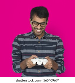 Indian Man Game Controller Console Cheerful Stock Photo 565409674 ...