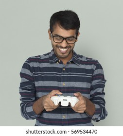 Indian Man Game Controller Console Cheerful Stock Photo 569534470 ...