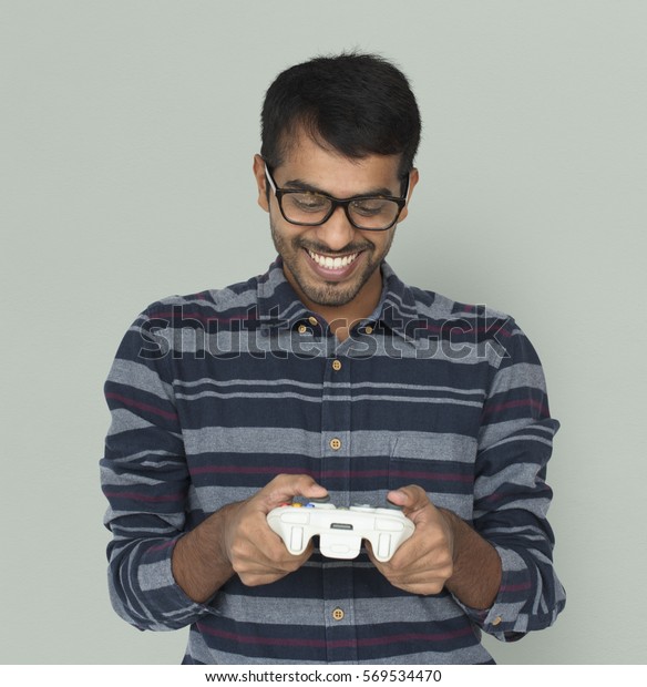 Indian Man Game Controller Console Cheerful Stock Photo 569534470 ...