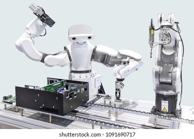 Industrial Robot Installing Computer Chip Production Stock Photo ...