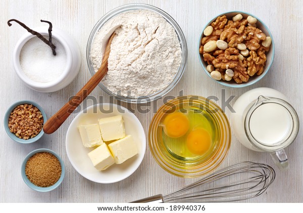 Ingredients Baking Cake Stock Photo (Edit Now) 189940376