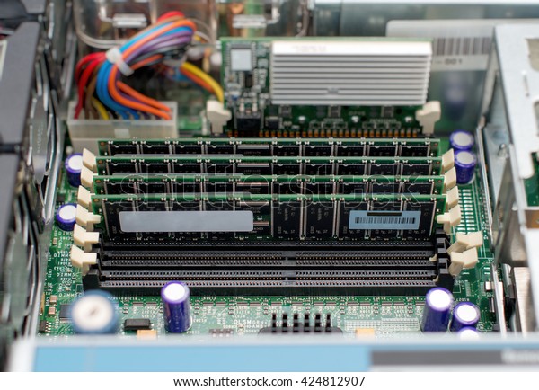 Inside Server Pc Motherboard Ram Memory Stock Photo (Edit Now) 424812907