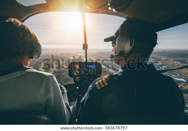 Inside View Helicopter Flight Man Woman Stock Photo (Edit Now) 383678797