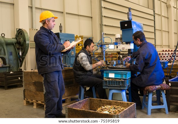 Inspector Checking Workers Factory Motion Blurred Stock Photo 75595819 ...