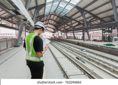 Inspector Engineer Checking Drawing Railway Track Stock Photo 763296865 ...