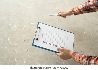 Inspector Engineer Checking Inspecting Floor Appearance Stock Photo ...