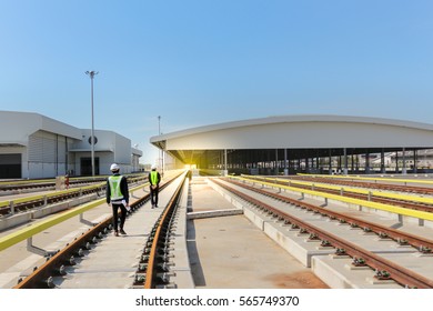 Inspector Engineer Checking Railway Track Depot Stock Photo 565749370 ...