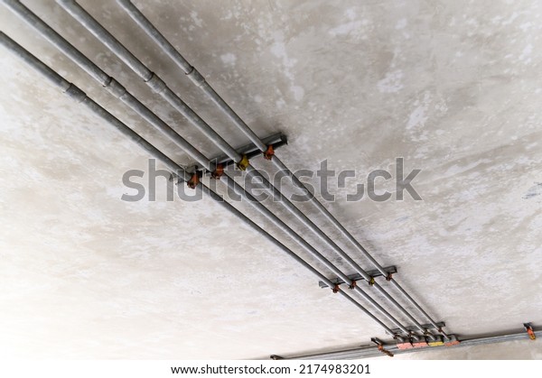 Installation Electrical Wiring On Ceiling Electrical Stock Photo ...